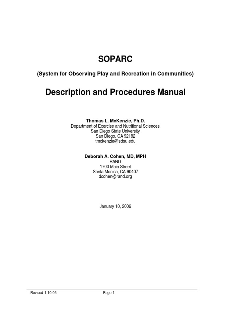 Soparc: (System For Observing Play and Recreation in Communities) | PDF