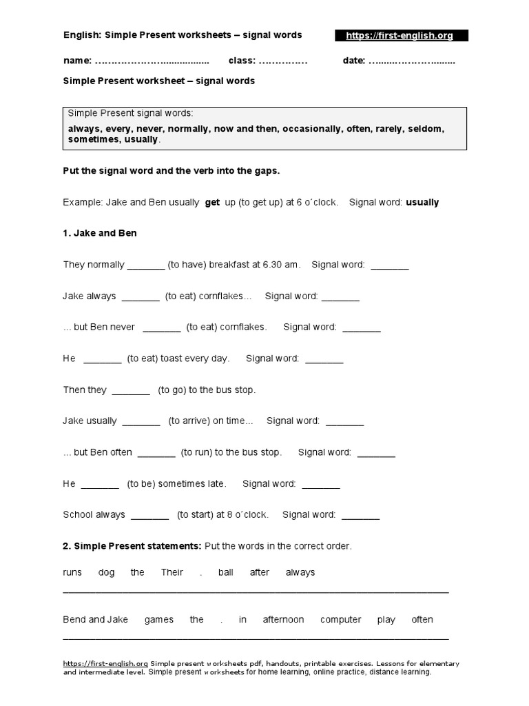 Simple Present 30 Answers Worksheet | PDF