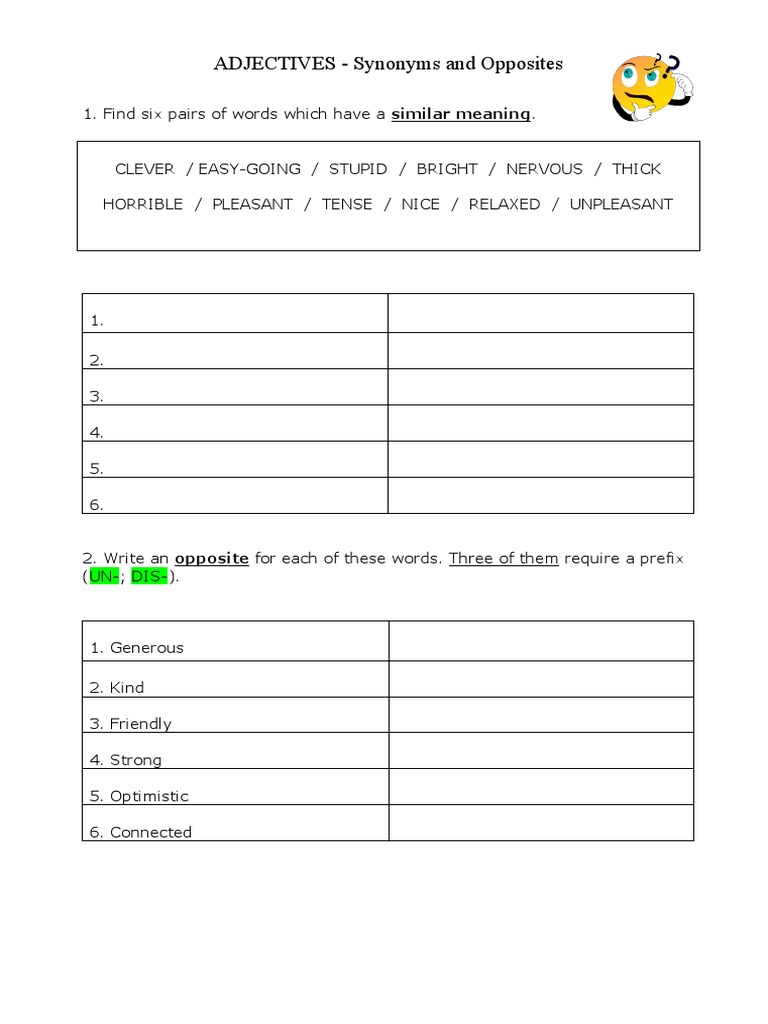 Adjectives: Synonyms and Opposites | PDF | Language Arts & Discipline
