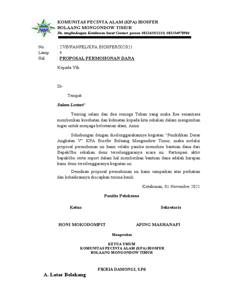 Proposal Dana Kegiatan KPA Biosfer | PDF