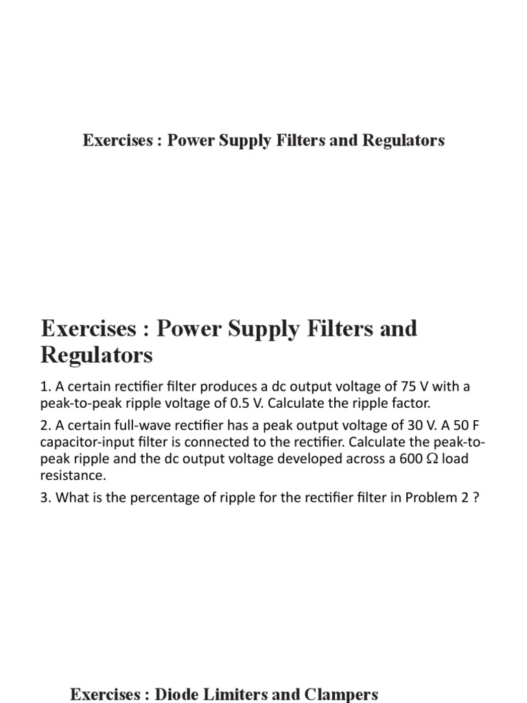 Exercises Power Supply Filters and Regulators | PDF