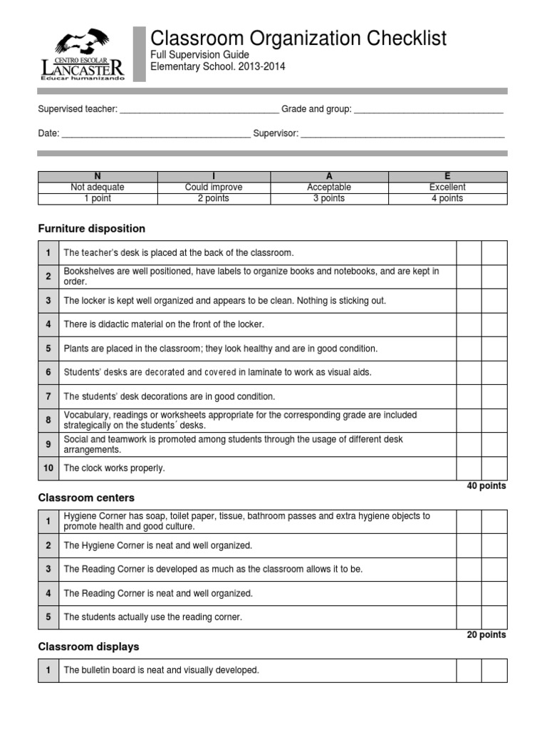 Classroom Organization Checklist: Furniture Disposition | PDF | Classroom