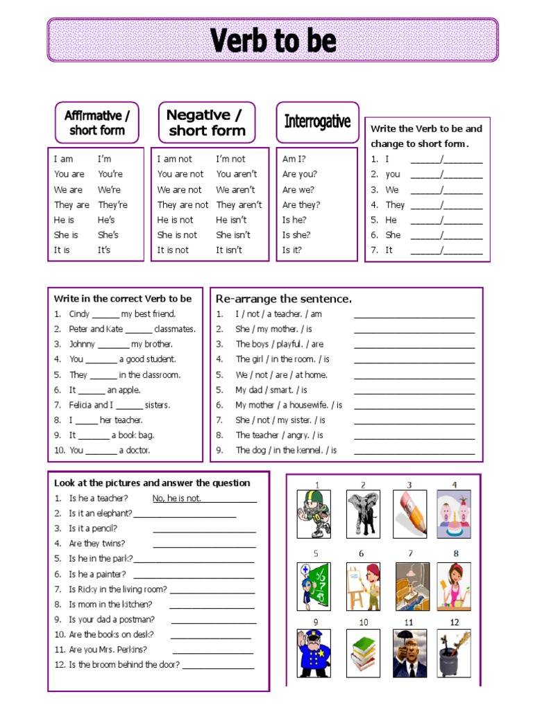 Write The Verb To Be and Change To Short Form.: Re-Arrange The Sentence ...