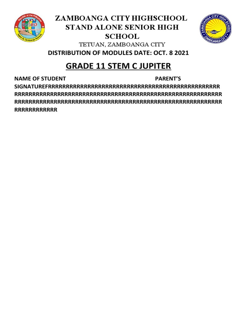 Grade 11 Stem C Jupiter: Zamboanga City Highschool Stand Alone Senior ...