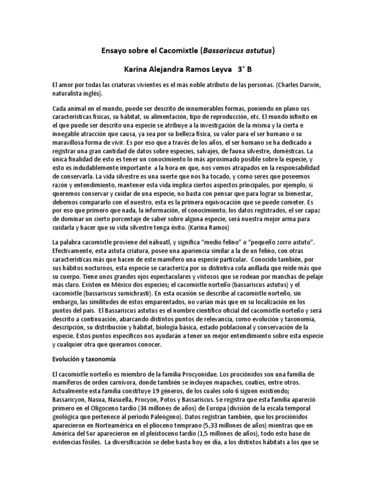 Ensayo Escrito Sobre Una Especie de Fauna Silvestre | PDF | Biología ...
