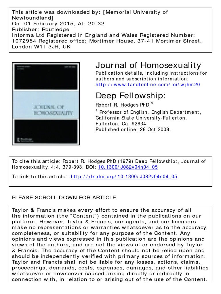 Journal Of Homosexuality To Cite This Article Robert R Hodges Phd