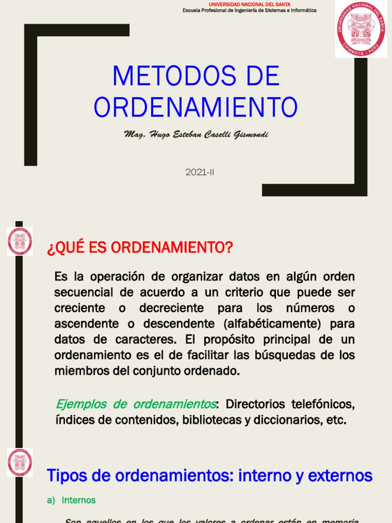 S02 Ordenamiento Pdf Estructura De Datos De Matriz Algoritmos