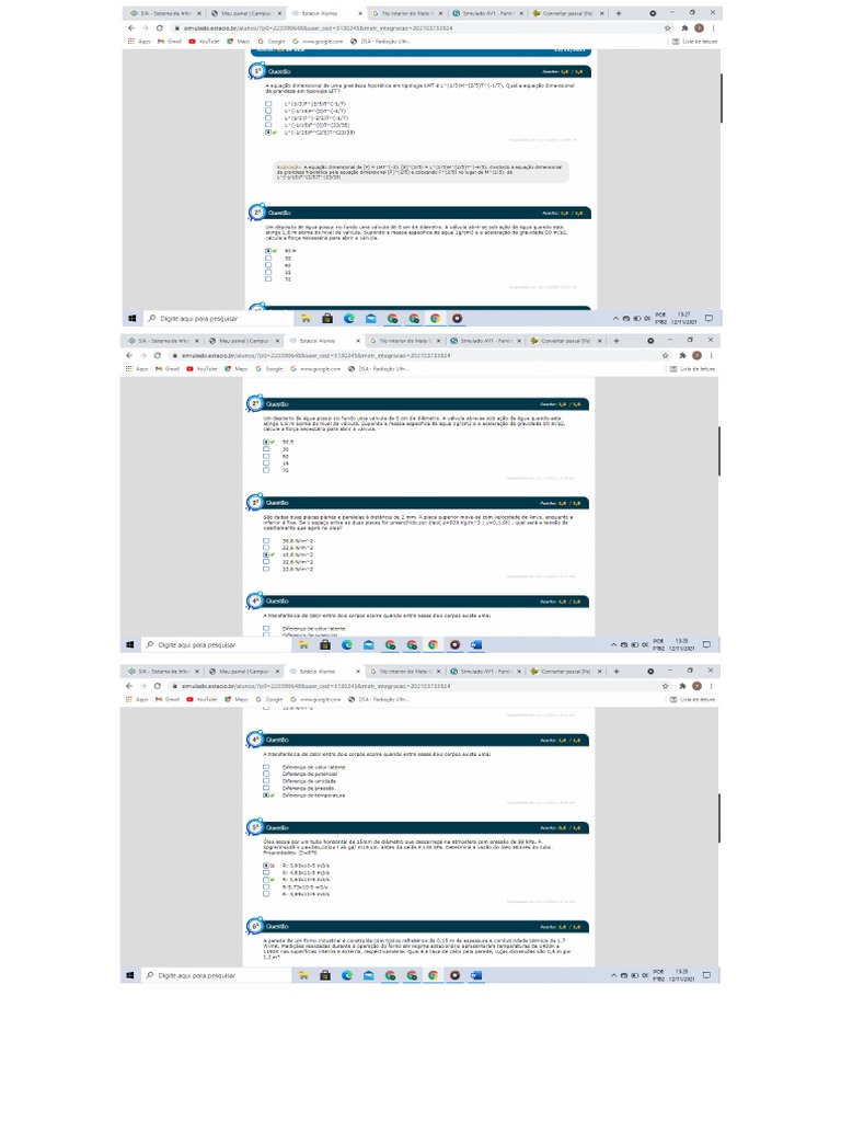 Simulado Fenomeno de Transporte 002 | PDF