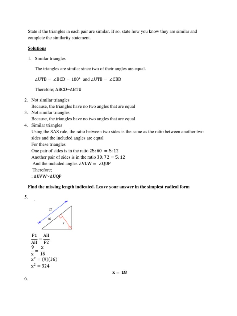 Determining Similarity of Triangles and Finding Missing Side Lengths ...