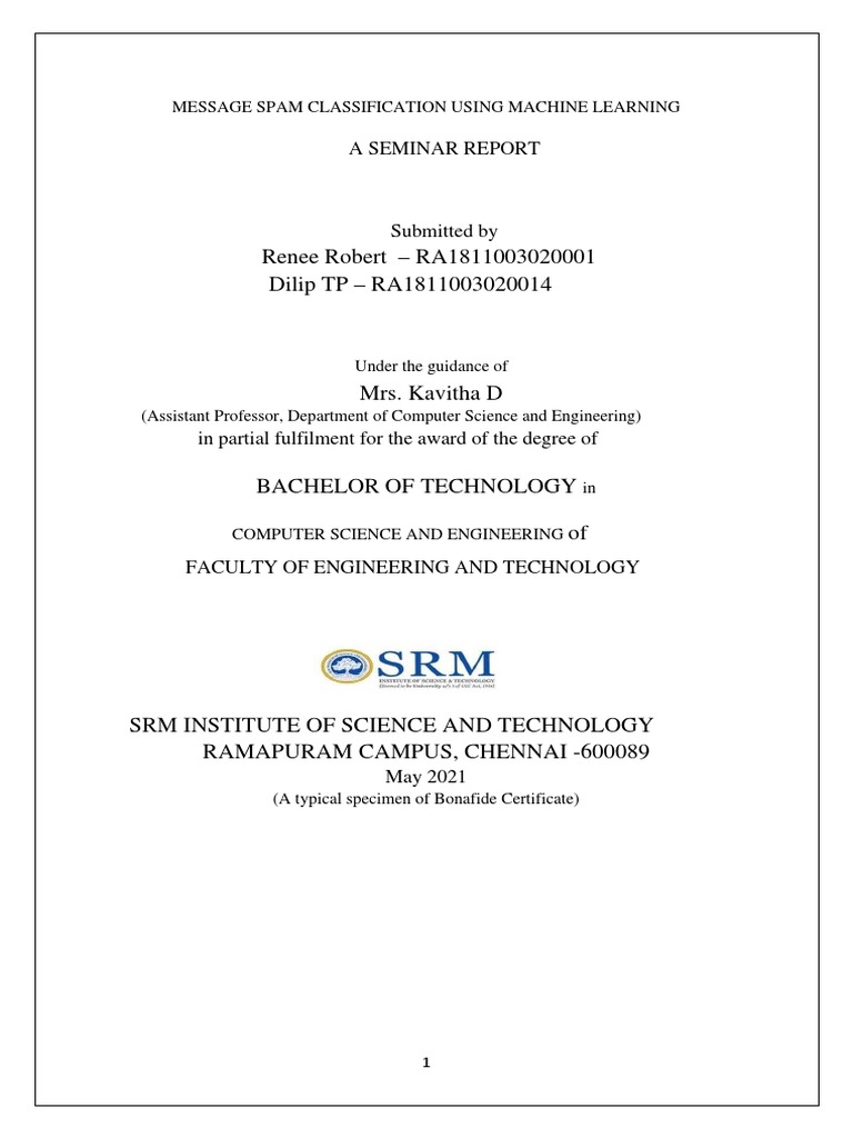 Message Spam Classification Using Machine Learning Report | PDF | Email Spam | Statistical ...