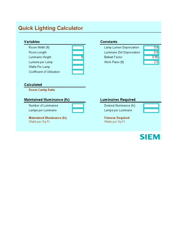 Excel Sheet For Luminous Calculation | PDF