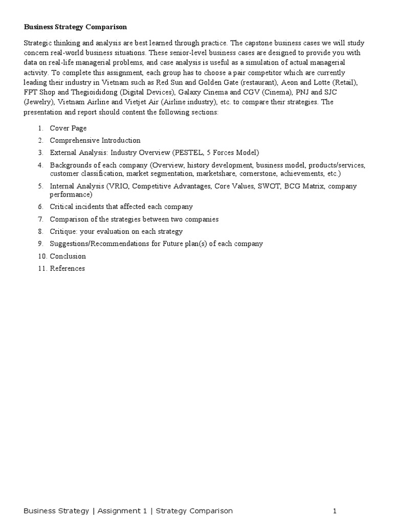 Business Strategy - Assignment 1 - Strategy Comparison 1 | PDF