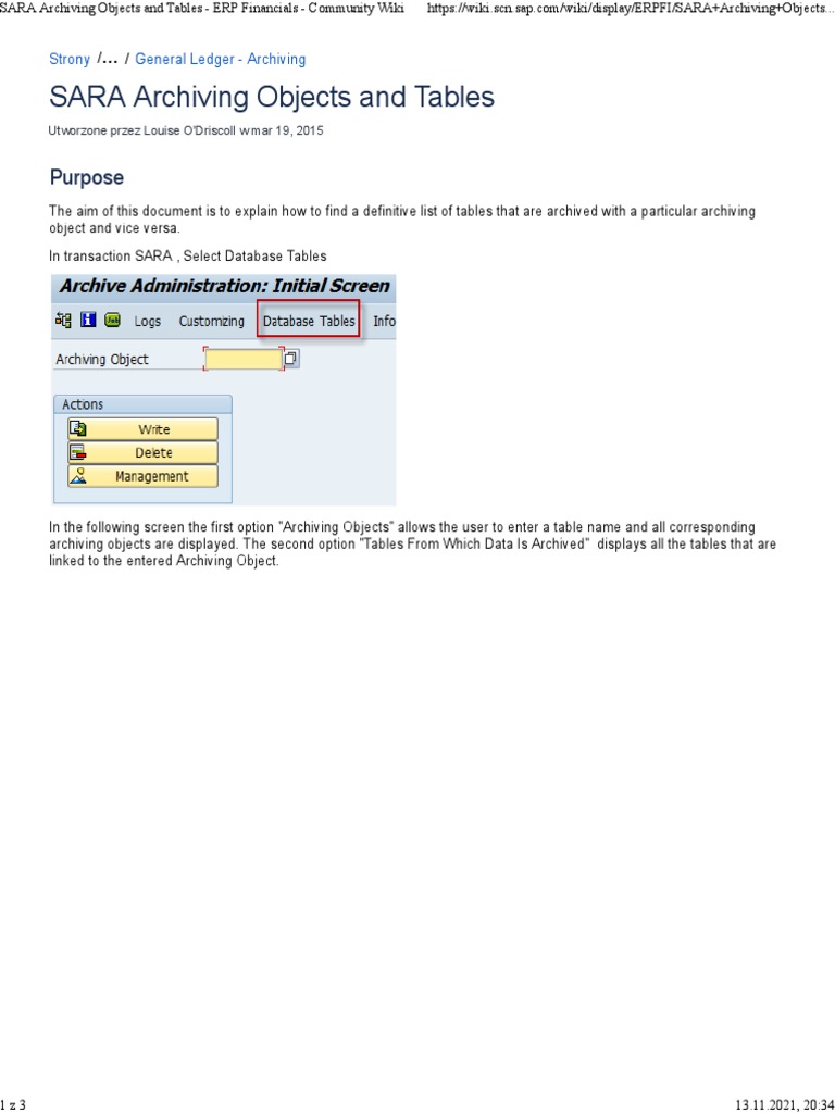 SARA Archiving Objects and Tables | PDF
