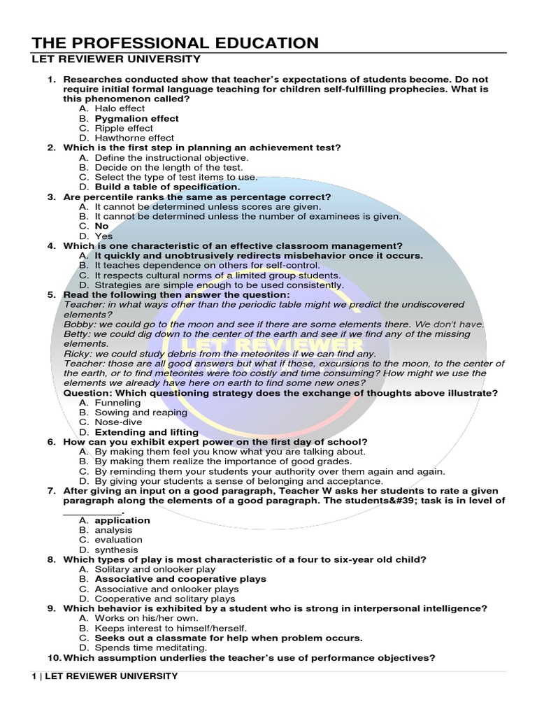 Professional Education Reviewer by LET Reviewer University | PDF | Id ...