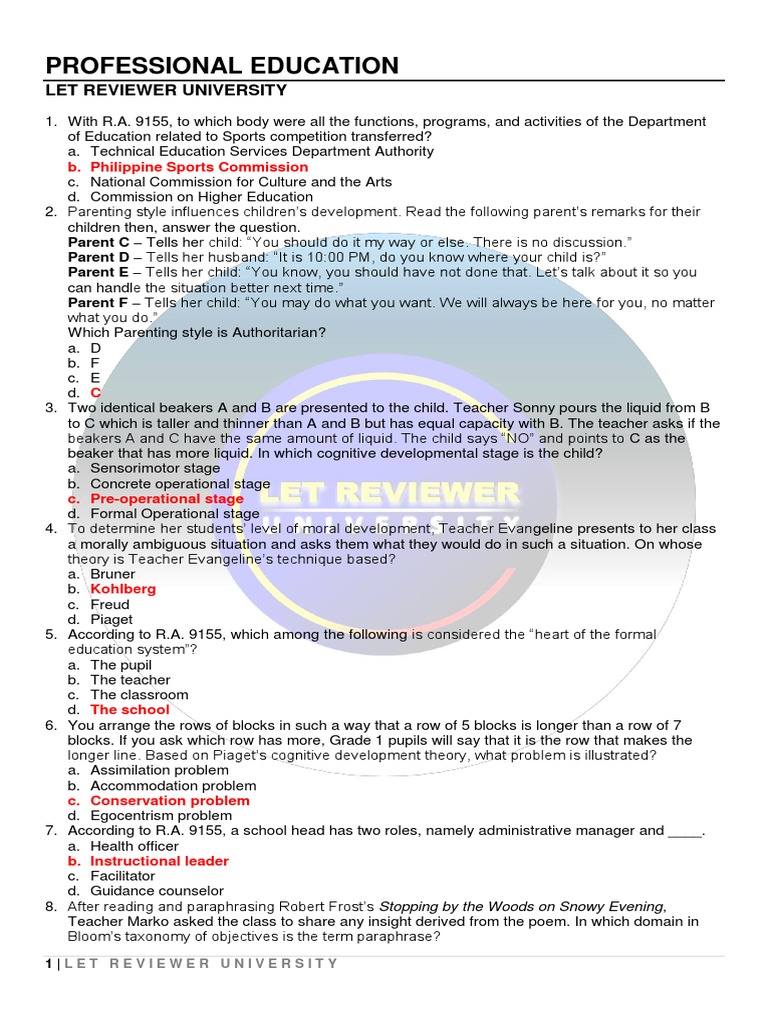 Professional Education Reviewer by LET Reviewer University | PDF ...
