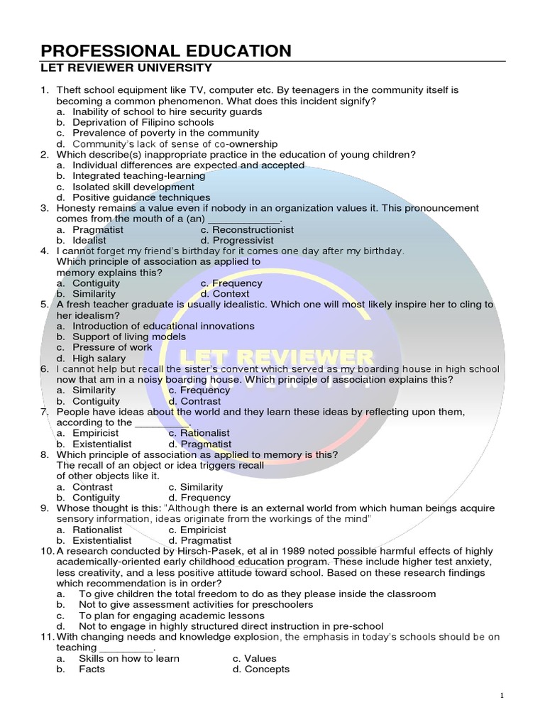 Professional Education Reviewer by LET Reviewer University | PDF ...
