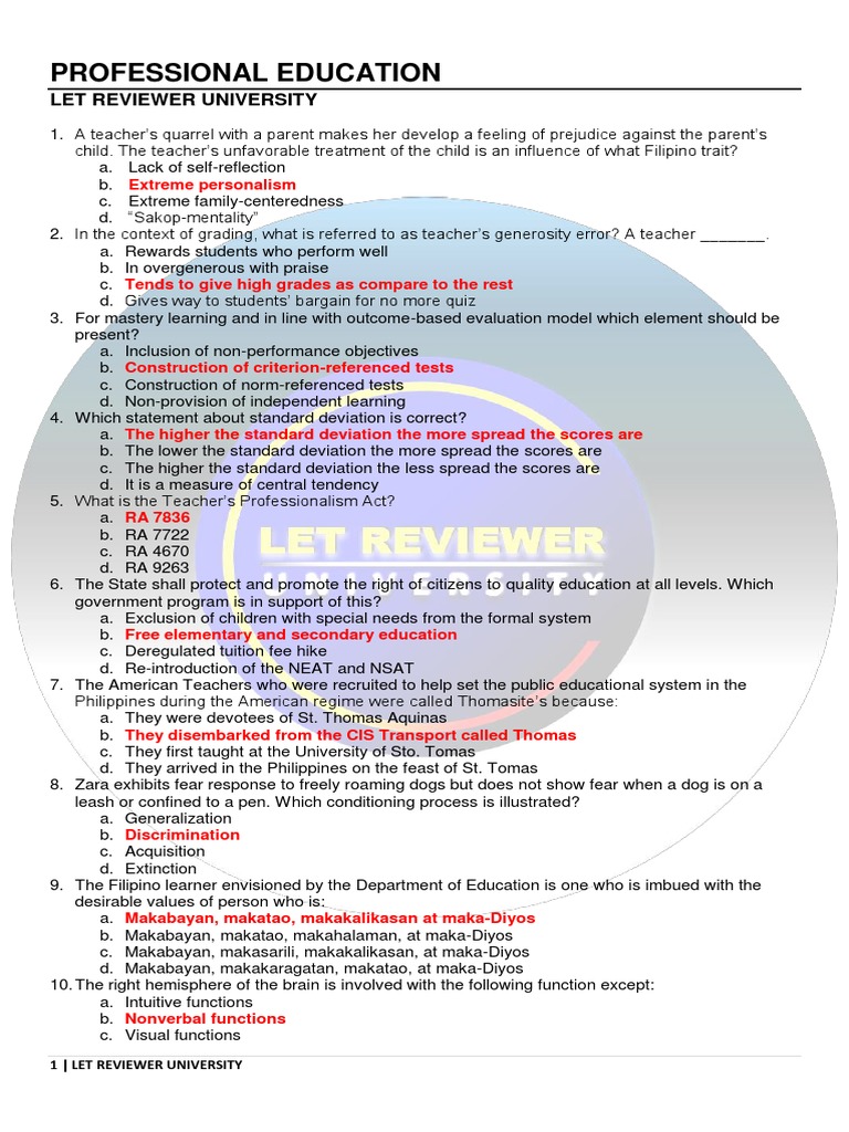 Professional Education Reviewer by LET Reviewer University | PDF ...