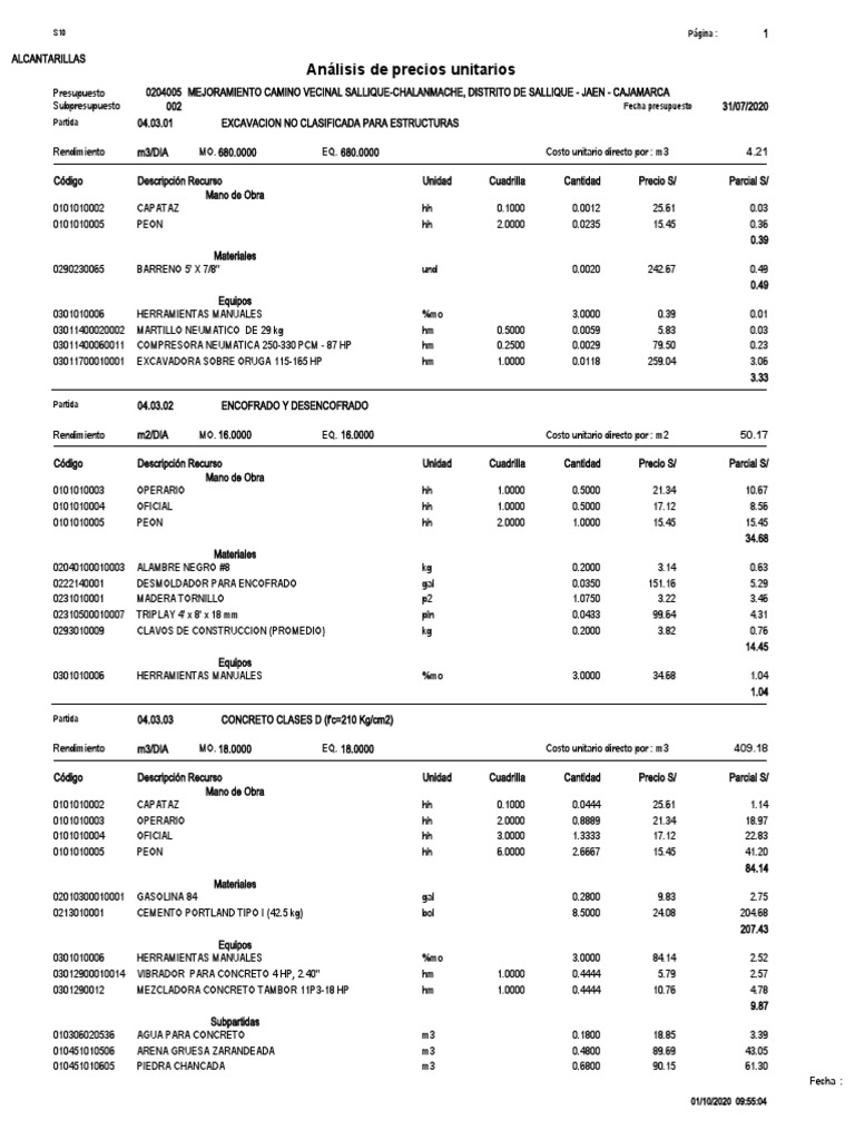 Análisis de Precios Unitarios: Página | PDF | Material compuesto | Ingeniería estructural