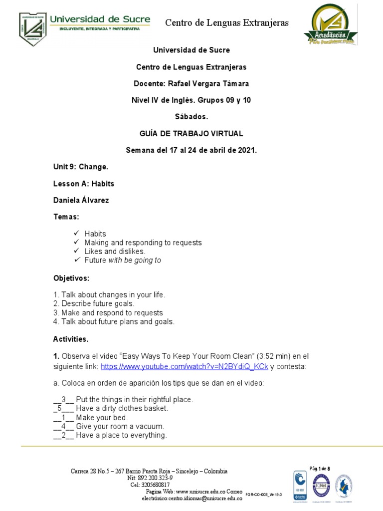 Guía Virtual 5 - Inglés IV - Unit9A - 09 - 10 - 2021 - 1P COMPLETO | PDF