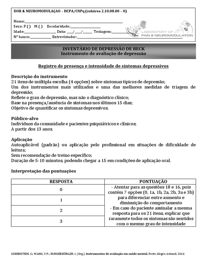 BDI-II - Manual de Correção | PDF | Depressão | Especialidades médicas