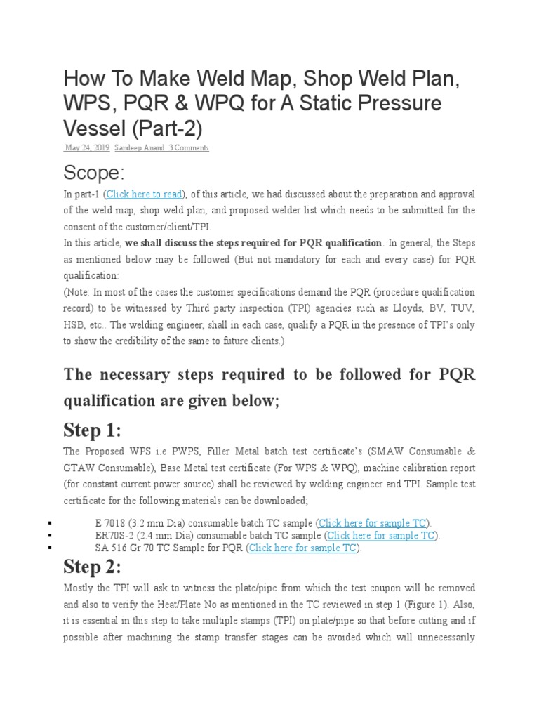 How To Make Weld Map, Shop Weld Plan, WPS, PQR & WPQ For A Static Pressure Vessel (Part-2) | PDF ...