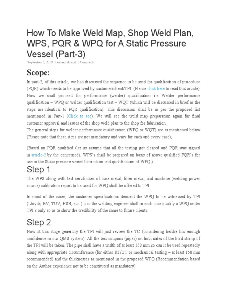 How To Make Weld Map, Shop Weld Plan, WPS, PQR & WPQ For A Static ...
