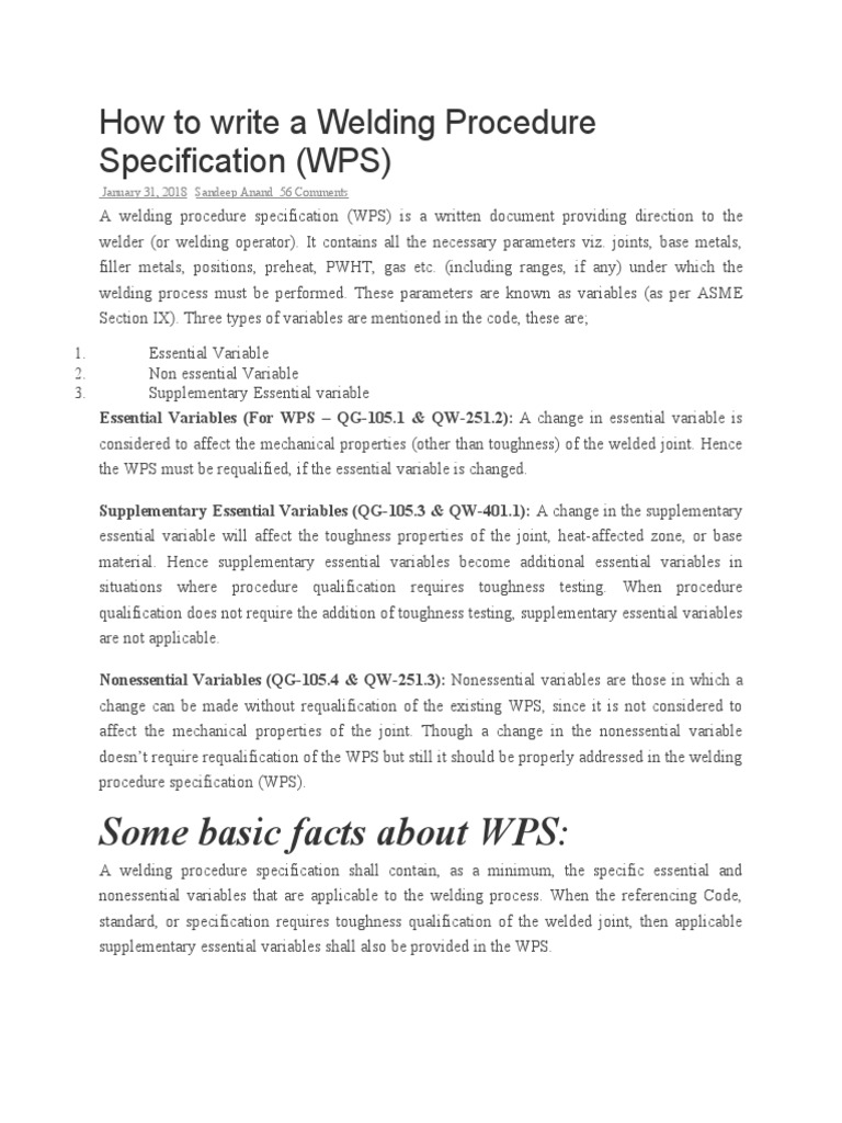 How To Write A Welding Procedure Specification (WPS) | PDF ...