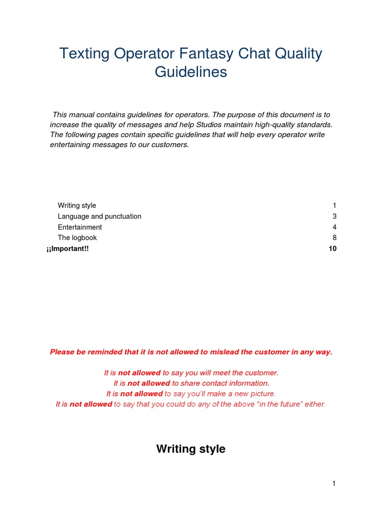 Texting Operator Chat Manual | PDF | Question | English Language