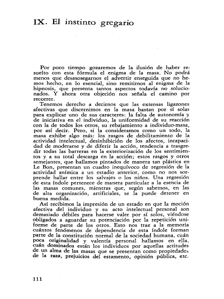 El Instinto Gregario, Freud. | PDF | Psicoanálisis | Sicología