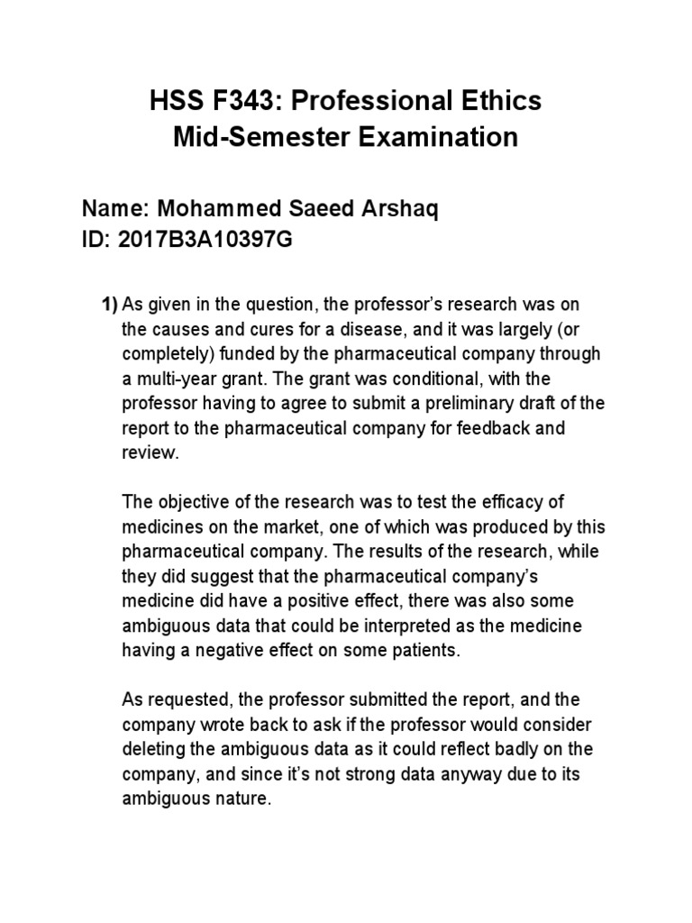 HSS F343 Mid-Semester Examination | PDF | Employment | Whistleblower