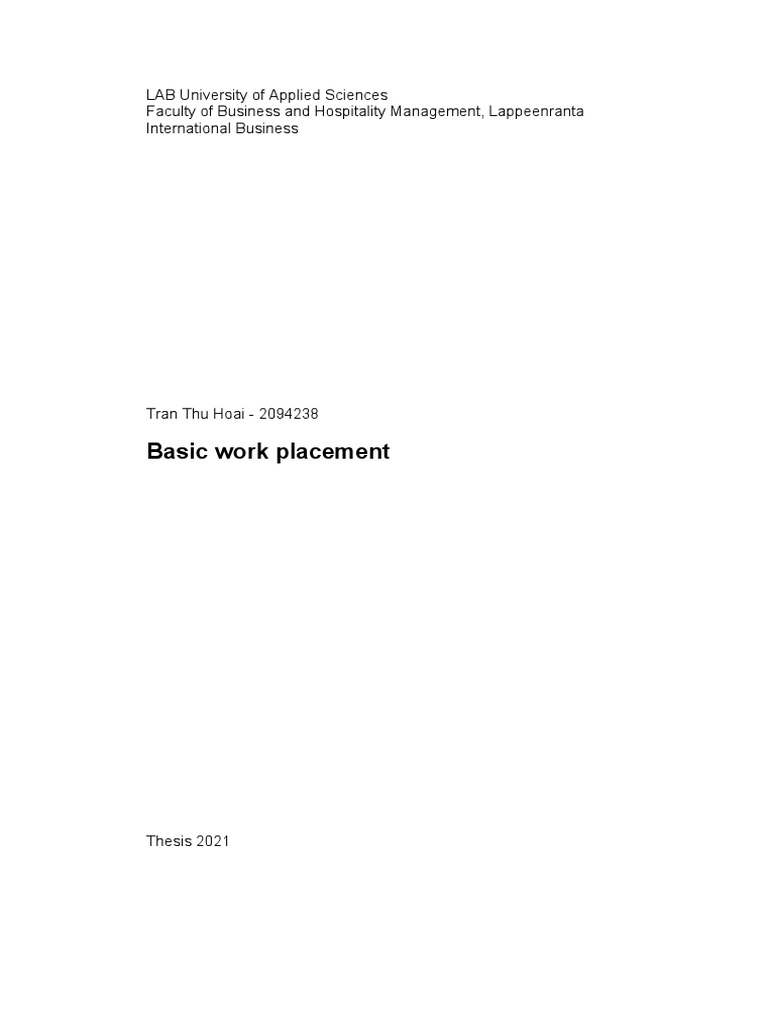Work Placement Report | PDF | Employment | Motivation