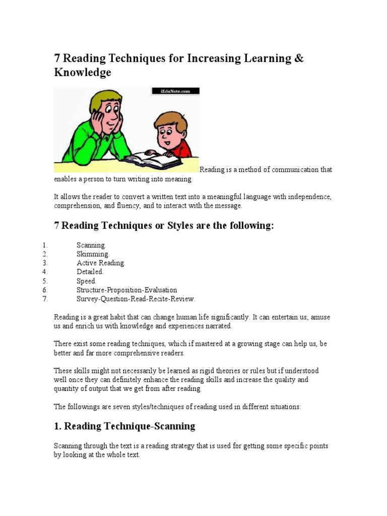 7 Reading Techniques For Increasing Learning | PDF | Speed Reading ...