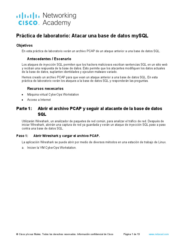 7.3.2.4 Lab - Attacking A MySQL Database | Descargar gratis PDF | SQL | Mi sql