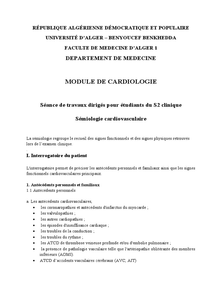 Observation en Cardiologie | PDF | Système cardio-vasculaire | Maladies ...
