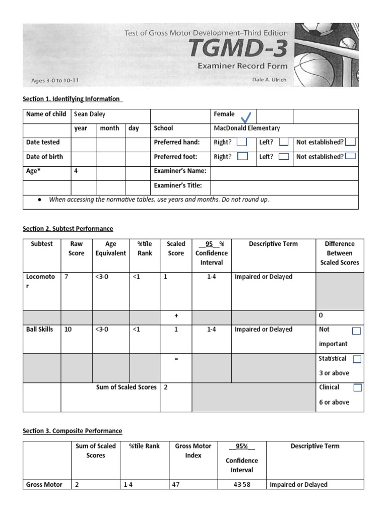 tgmd3 Recording Form | PDF | Tests | Evaluation Methods