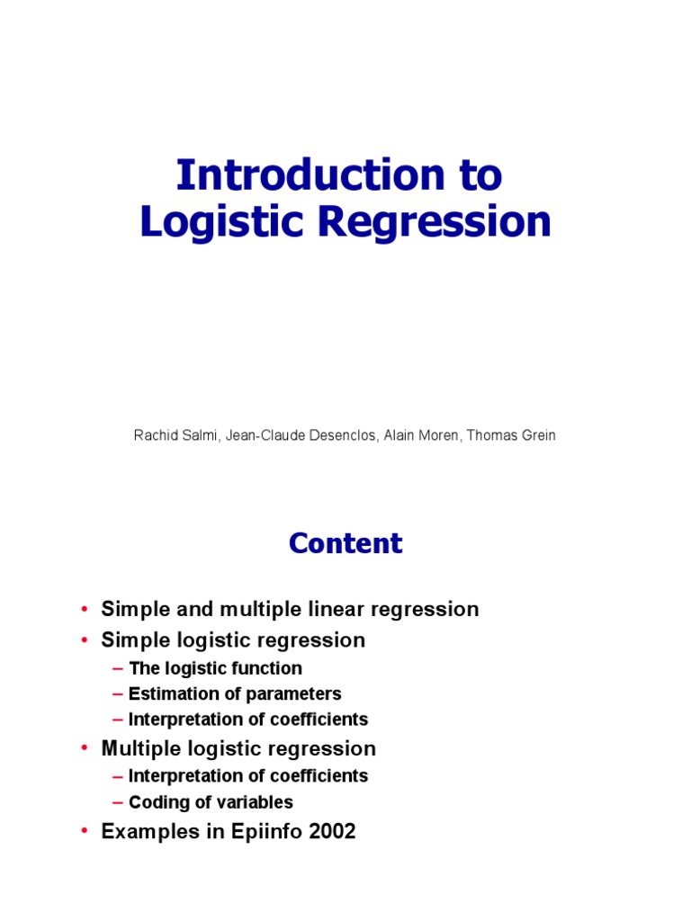 Introduction To Logistic Regression: Rachid Salmi, Jean-Claude ...