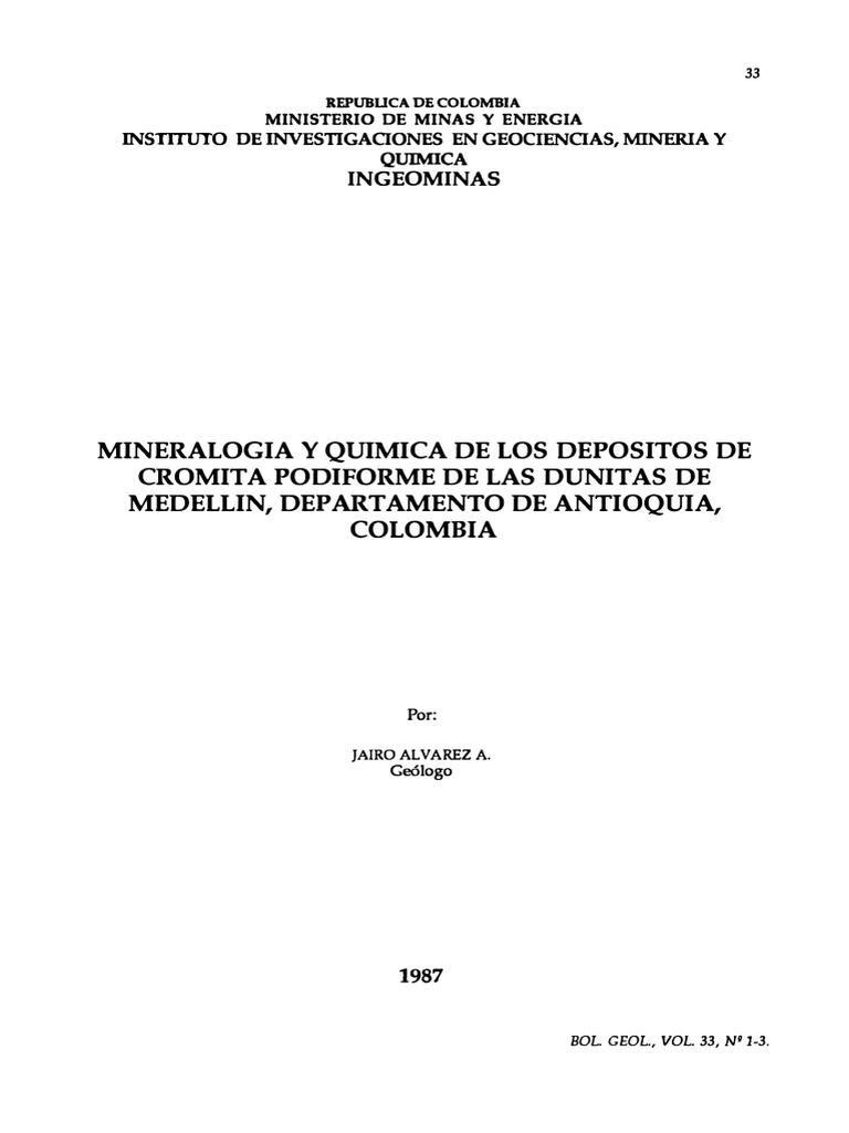 Mineralogia y Quimica de Los Depositos de Dunita Medellin | PDF | Magma ...