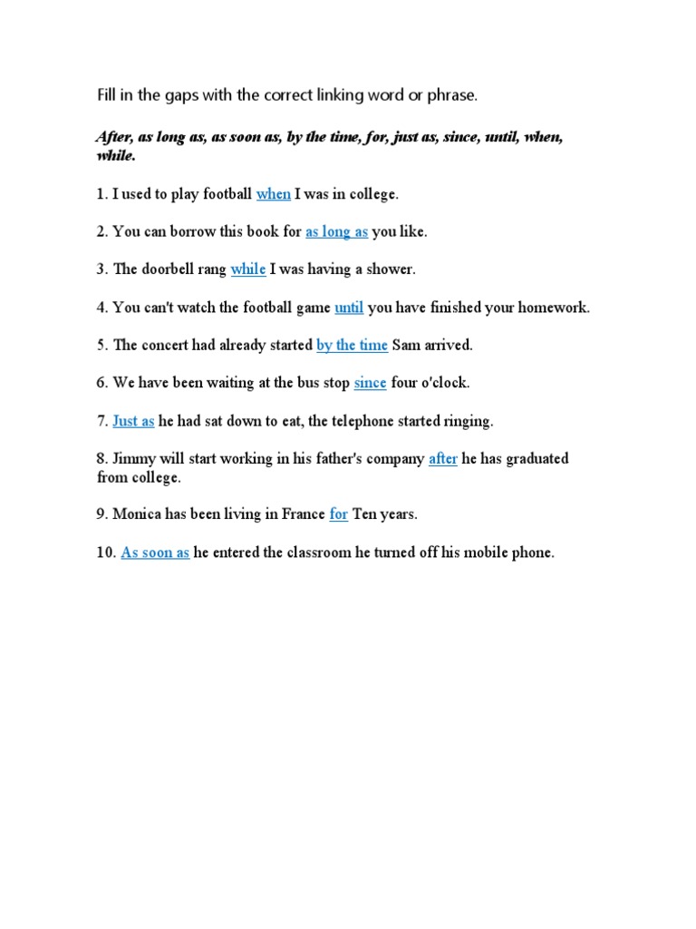 Fill in The Gaps With The Correct Linking Word | PDF