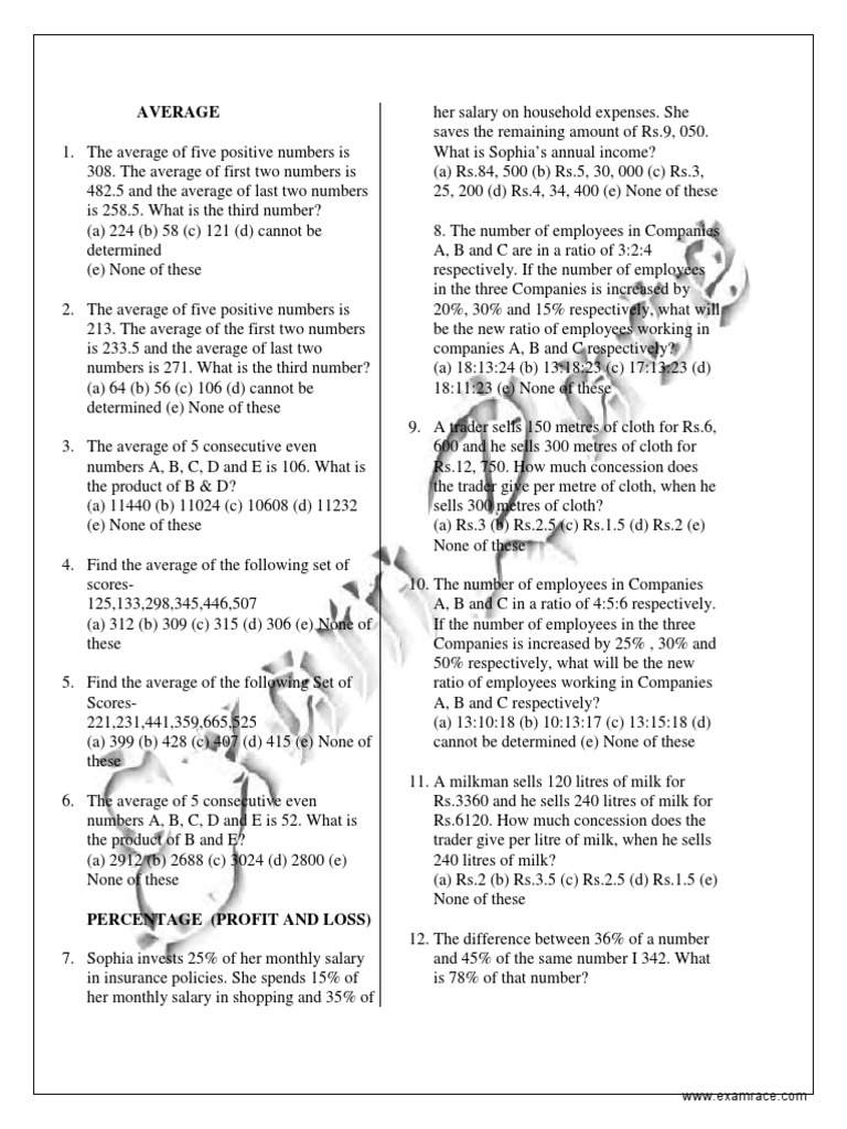 Average and Percentage Problems | PDF | Interest | Prices