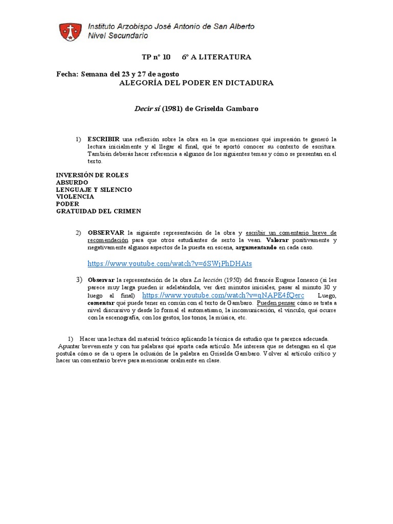 TP10 Alegoría Del Poder en Dictadura-Decir Sí | PDF | Teatro