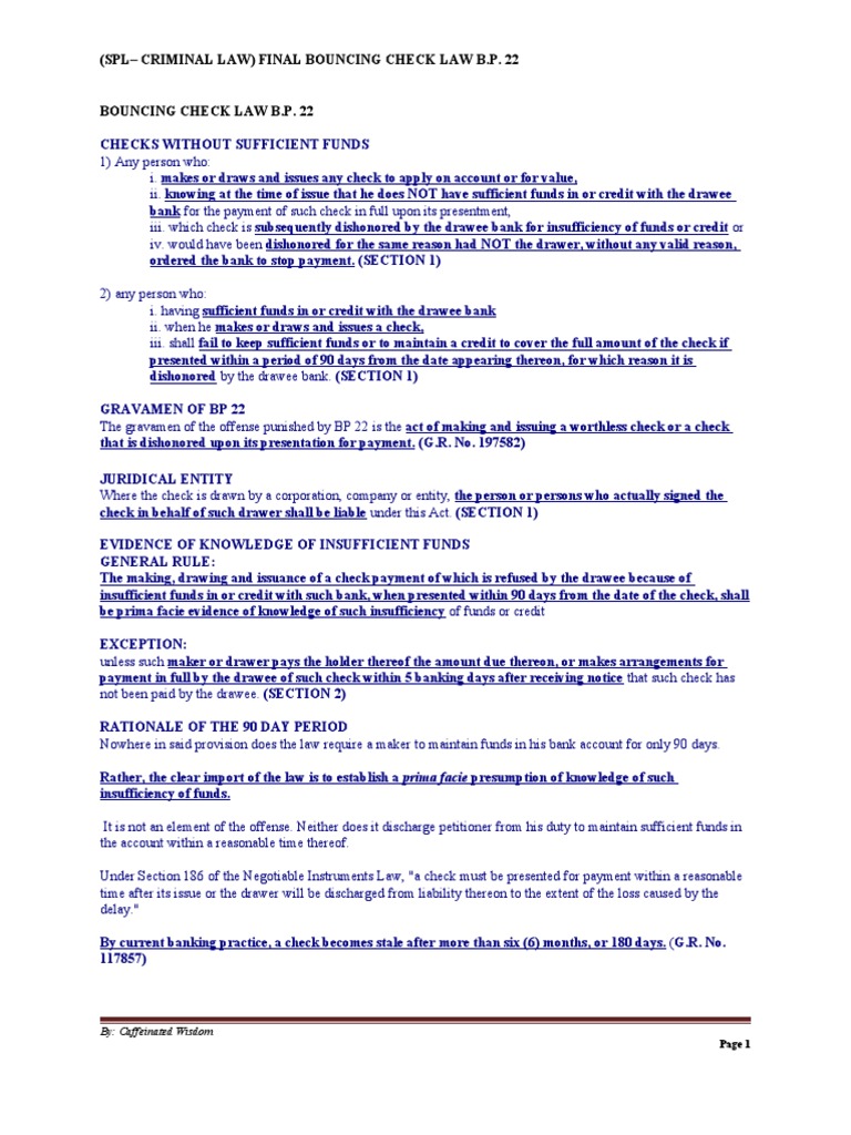 (SPL - Criminal Law) Final Bouncing Check Law B.P. 22 | Download Free ...