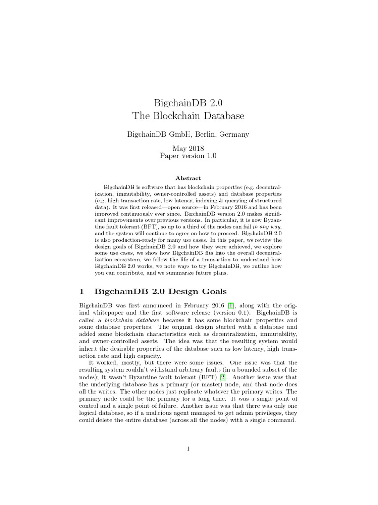 Bigchaindb 2.0 The Blockchain Database | PDF | Databases | Database Transaction