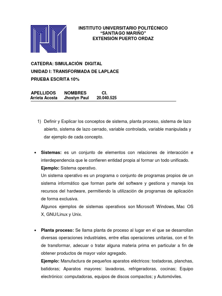 EVALUACIÓN 1 DEL 1ER CORTE SIMULACIÓN DIGITAL-Jhostyn - Arrieta2 | PDF | Ecuaciones ...