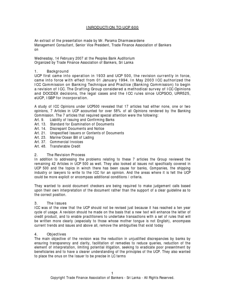 Introduction To UCP 600 | PDF | Bill Of Lading | Cargo