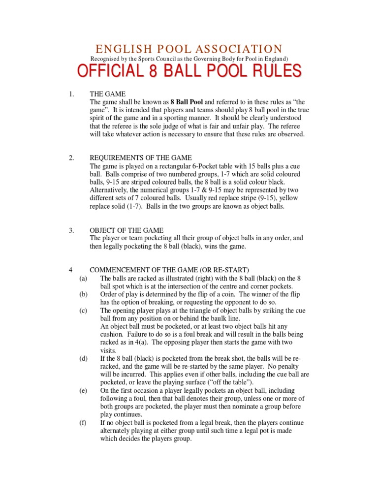 Rules | PDF | Pool (Cue Sports) | Sports Rules And Regulations