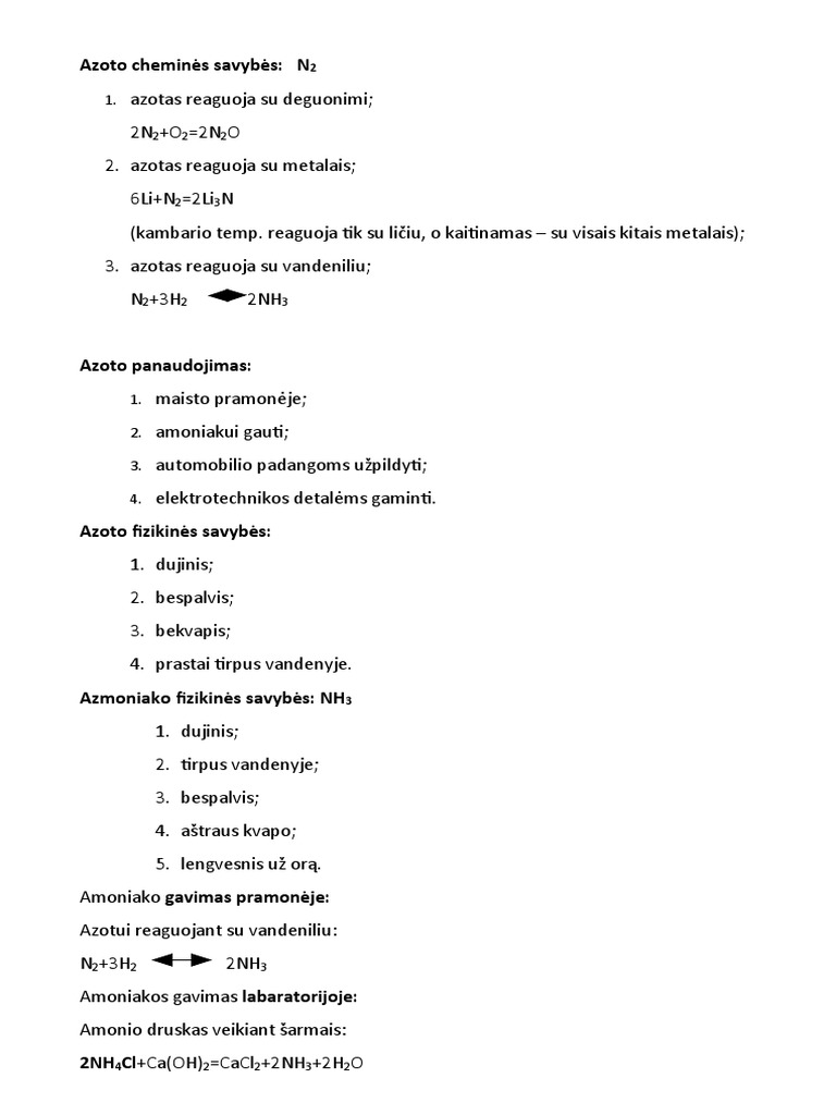 Azoto Cheminės Savybės | PDF