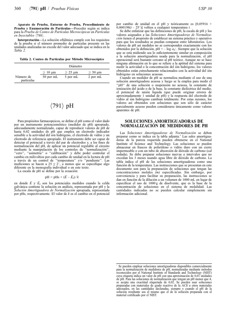 791 PH USP | PDF | Ph | Concentración