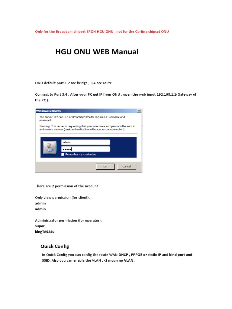 HGU ONU Web Management Guide | PDF | Computers