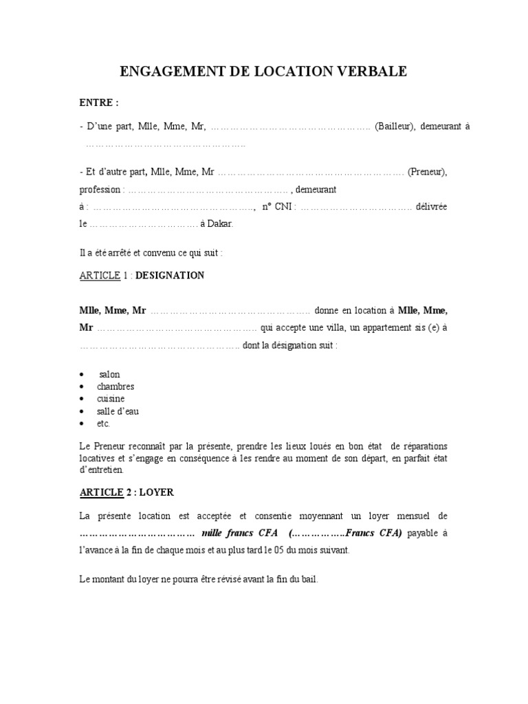 Engagement de Location Verbale | PDF