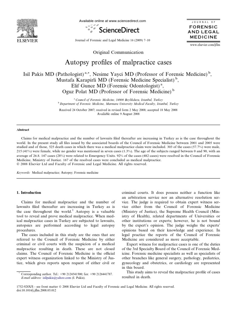 Autopsy Profiles of Malpractice Cases | PDF | Medical Error | Surgery